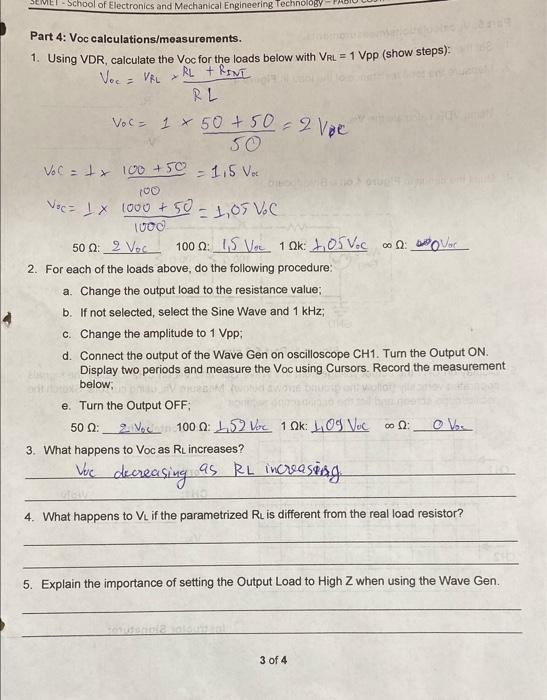 Solved Part 4: Voc calculations/measurements. 1. Using VDR, | Chegg.com