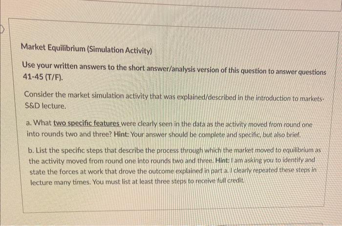 Solved Market Equilibrium (Simulation Activity) Use your | Chegg.com
