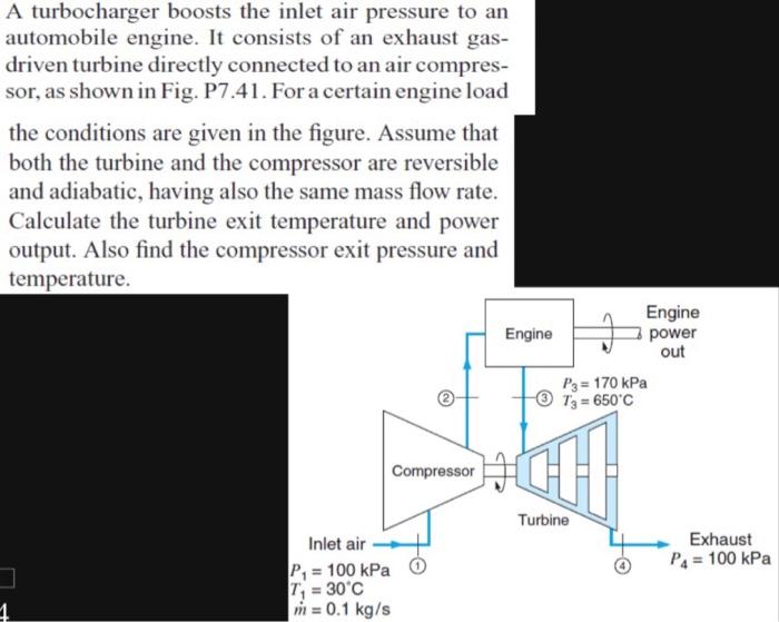 Solved A turbocharger boosts the inlet air pressure to an | Chegg.com
