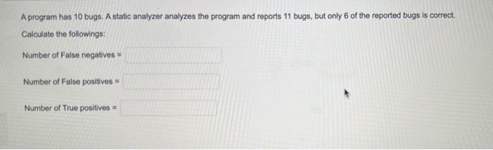 Solved A program has 10 bugs. A static analyzer analyzes the | Chegg.com