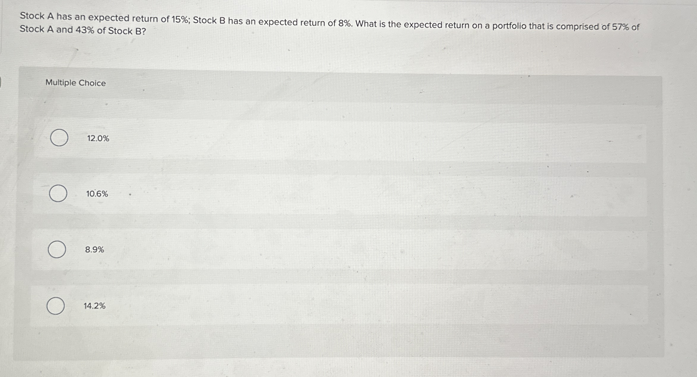 Solved Stock A has an expected return of 15%; Stock B ﻿has | Chegg.com