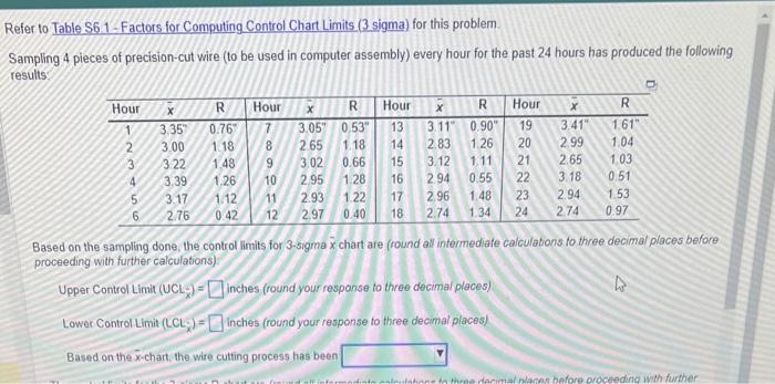 Solved Refer to Table S6 1 - Factors for Computing Control | Chegg.com