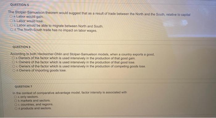 Solved The Stolper-Samuelson theorem would suggest that as a | Chegg.com