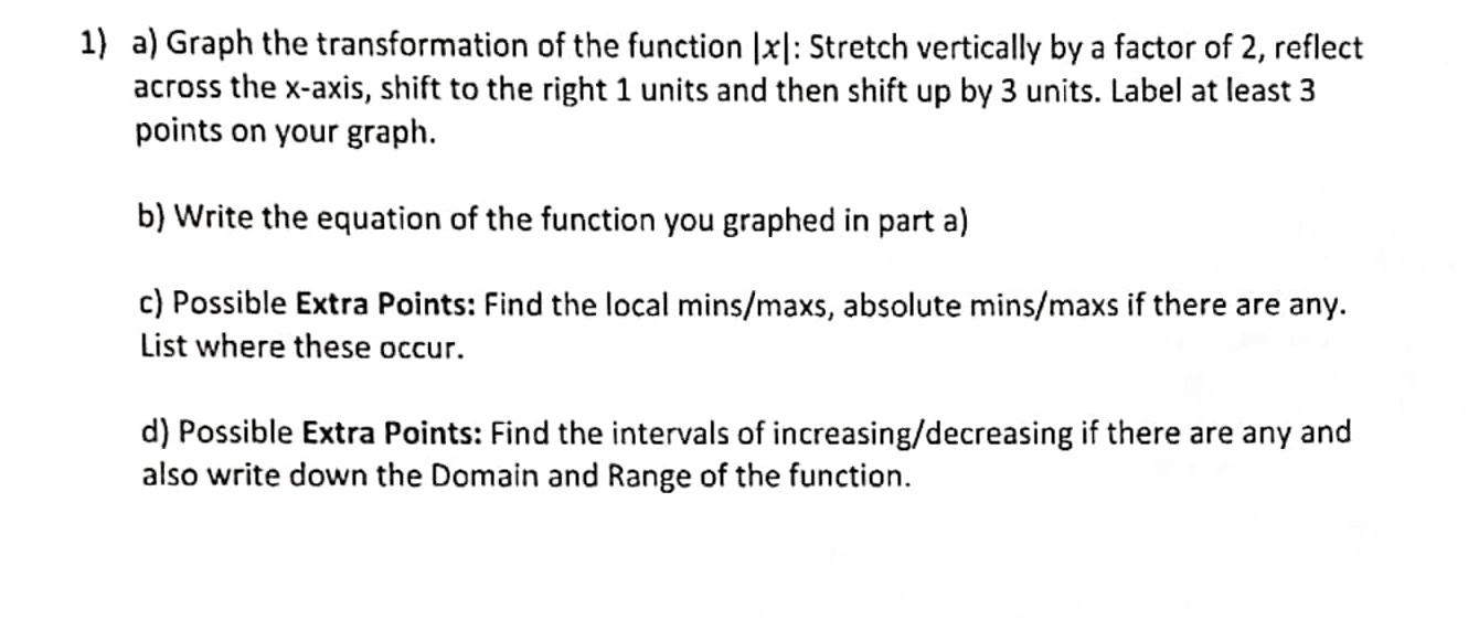 Solved 1) a) Graph the transformation of the function ∣x∣ : | Chegg.com