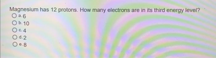 Solved Magnesium has 12 protons. How many electrons are in | Chegg.com