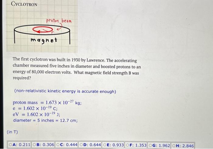 Solved Cyclotron The first cyclotron was built in 1930 by | Chegg.com