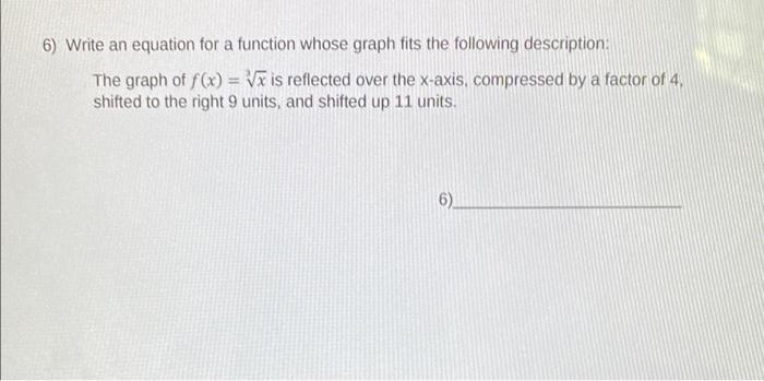 Solved 6) Write an equation for a function whose graph fits | Chegg.com