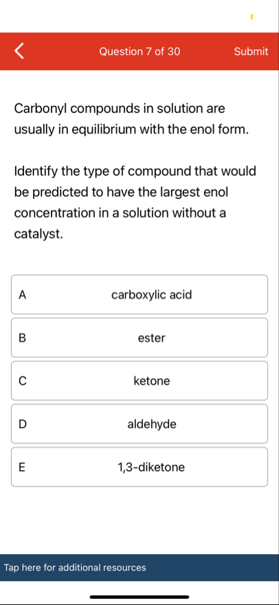 Solved Question 7 ﻿of 30SubmitCarbonyl compounds in solution | Chegg.com