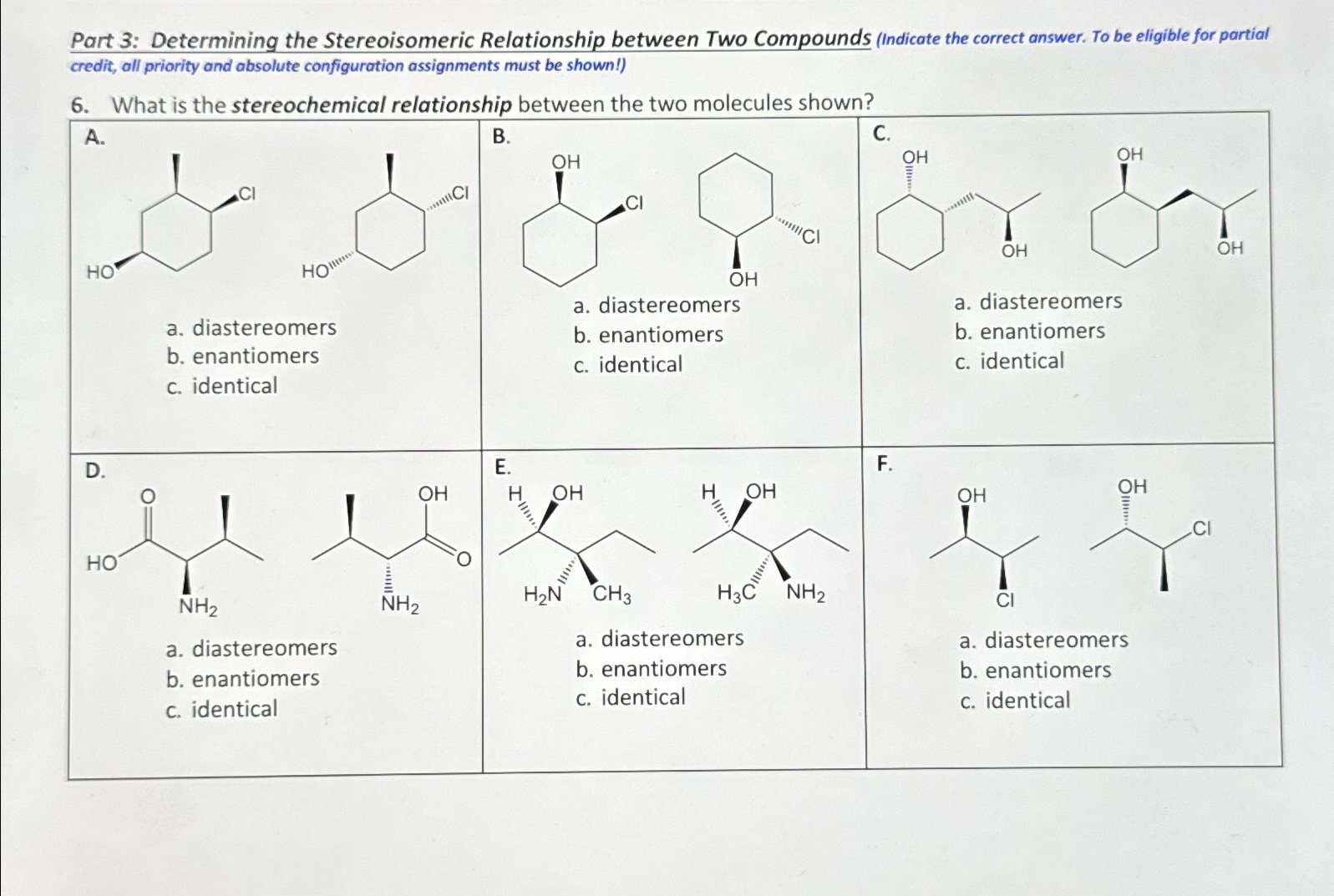 Solved Part 3: Determining the Stereoisomeric Relationship | Chegg.com