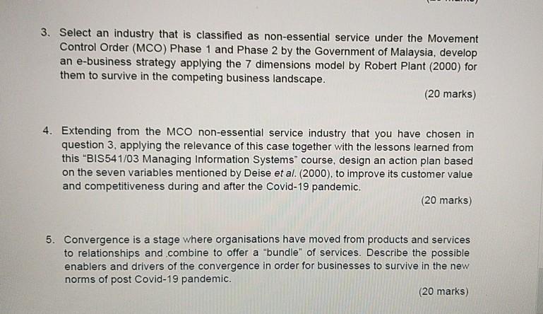 Solved to choose a non essential service industry. must be | Chegg.com