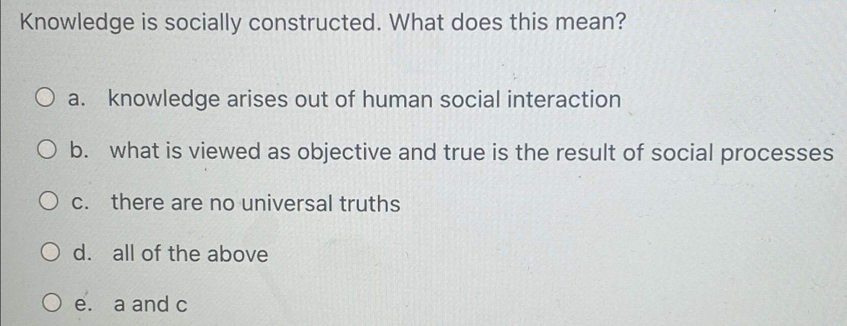 Solved Knowledge is socially constructed. What does this | Chegg.com