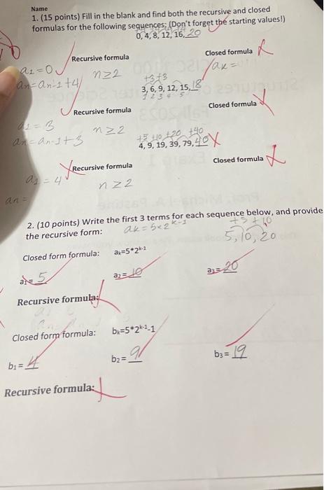Solved Name 1. Fill in the blank and find both the recursive | Chegg.com