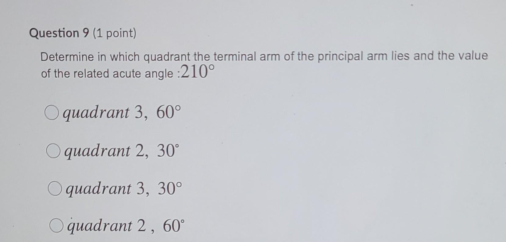 Solved Question 9 (1 point) Determine in which quadrant the | Chegg.com