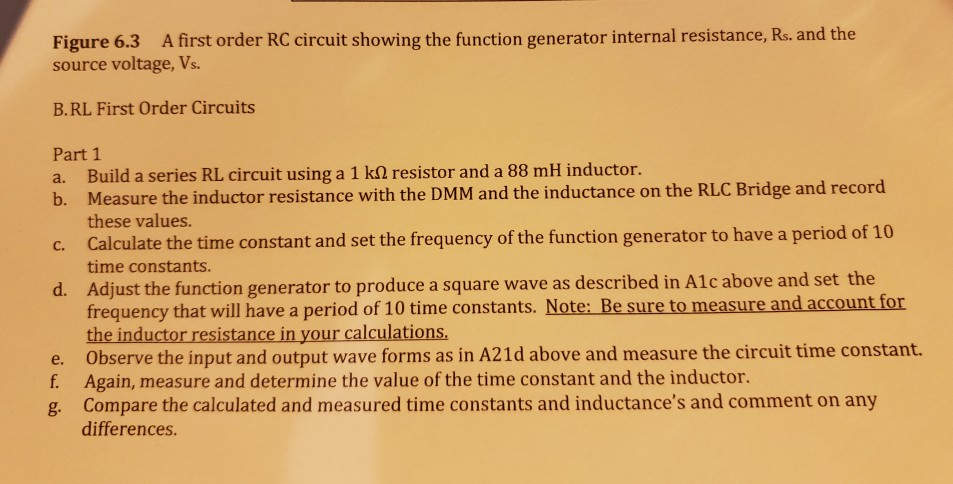 Solved Figure 6.3 A first order RC circuit showing the | Chegg.com
