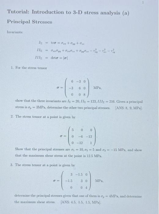 Solved Tutorial: Introduction to 3-D stress analysis (a) | Chegg.com
