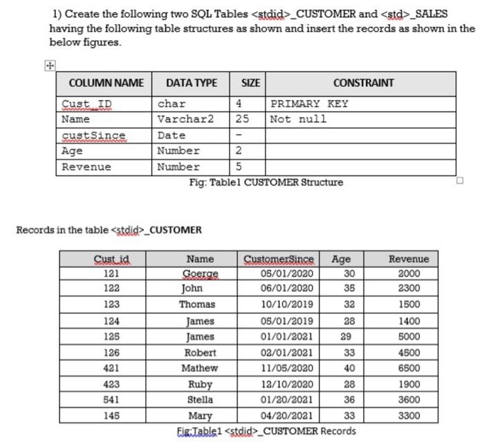 Solved 1) Create the following two SQL Tables _CUSTOMER and | Chegg.com
