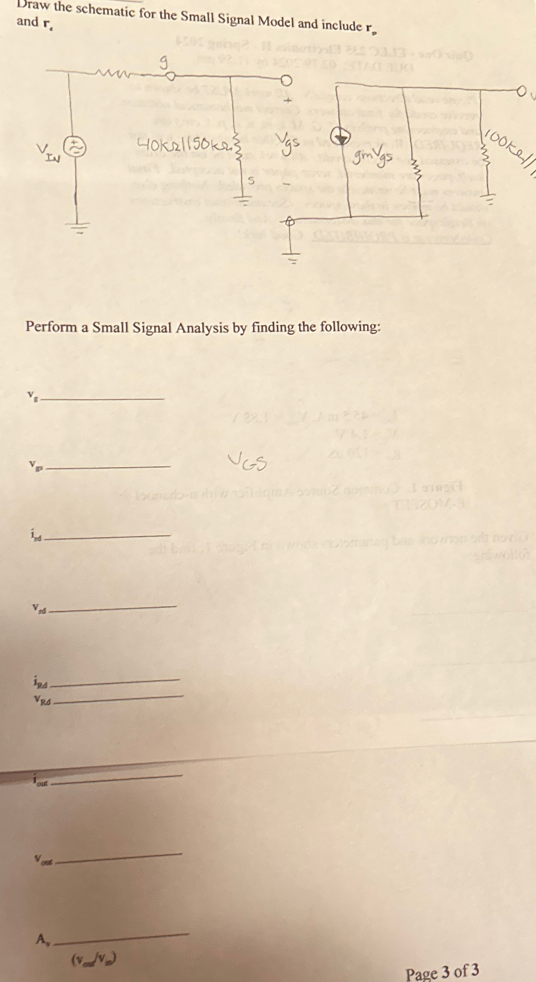 Draw the schematic for the Small Signal Model and | Chegg.com