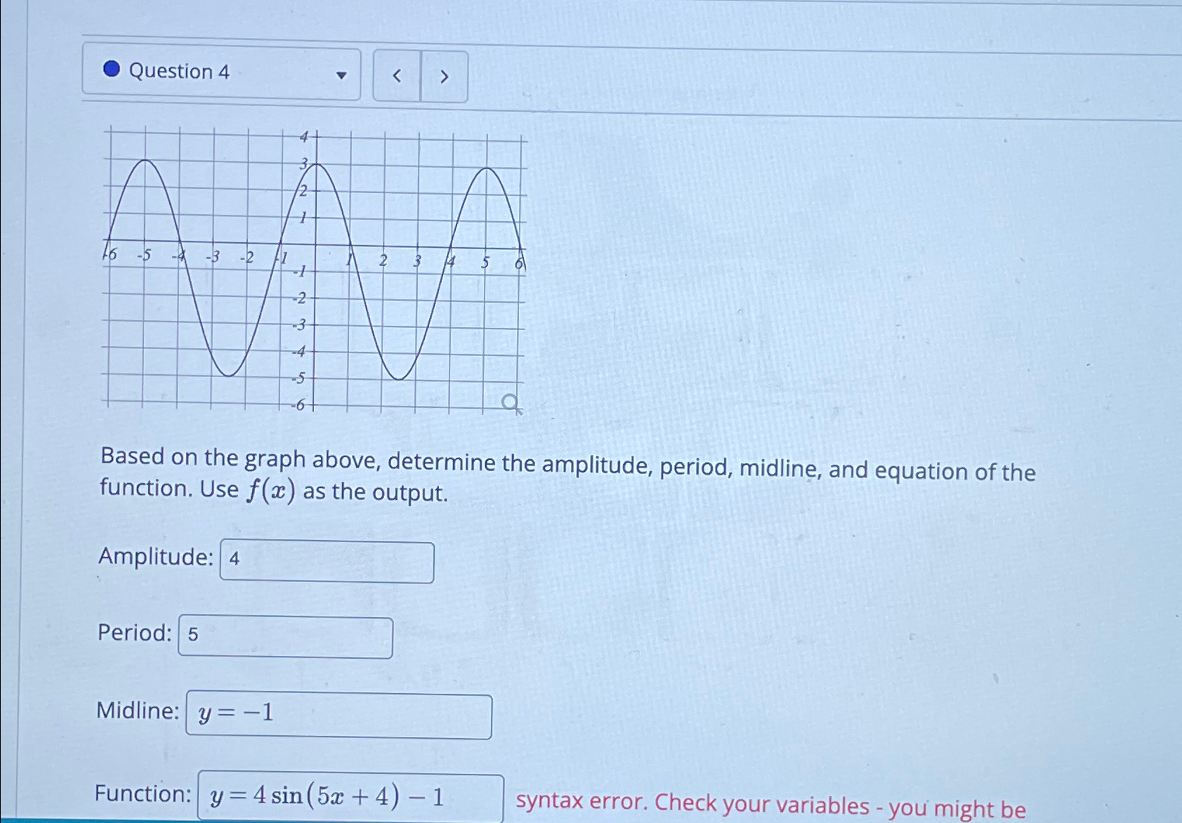 Solved Based on the graph above, determine the amplitude, | Chegg.com
