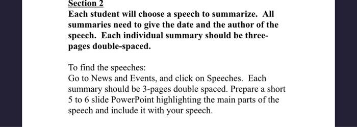 Solved Each student will choose a speech to summarize. All | Chegg.com