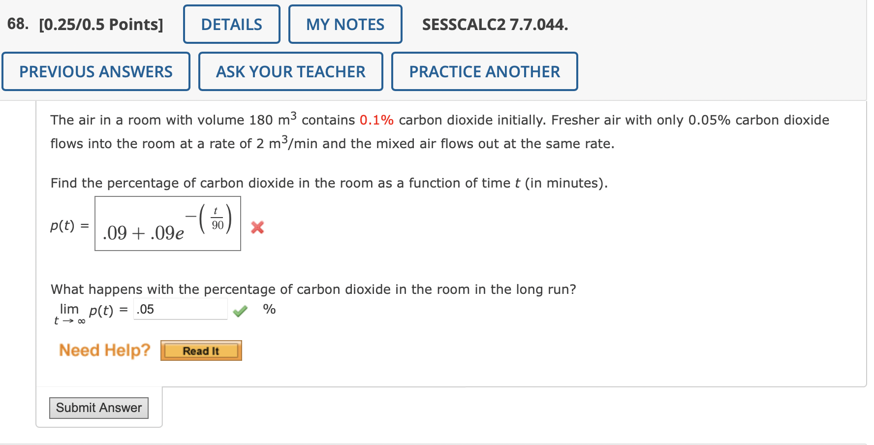 Solved The air in a room with volume 180m3 ﻿contains 0.1% | Chegg.com
