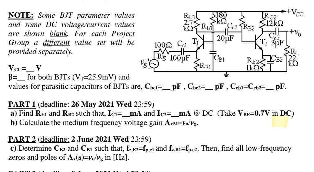 Solved 3180 NOTE: Some BJT parameter values Rc1 +Vcc RC2 k92 | Chegg.com