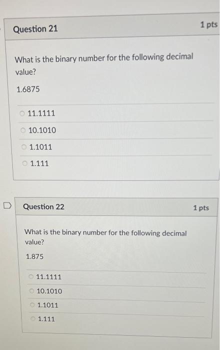 Solved What is the binary number for the following decimal | Chegg.com