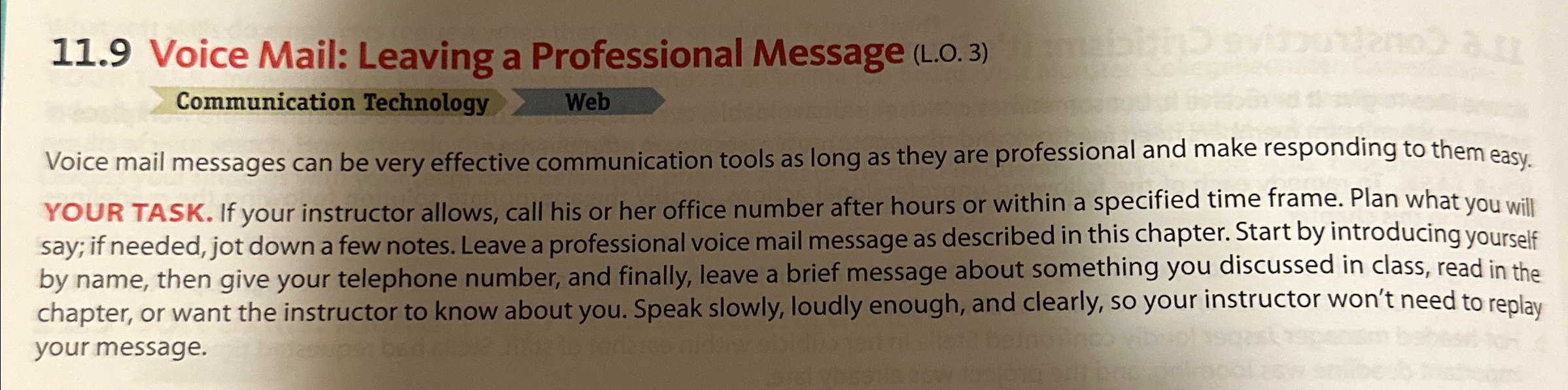 Solved 11.9 ﻿Voice Mail: Leaving a Professional Message | Chegg.com