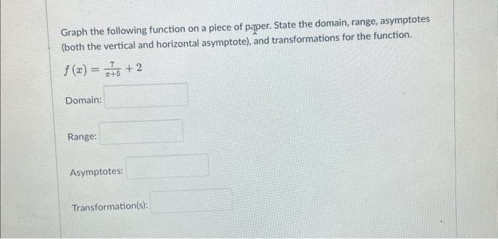 Solved graphing reciprocal functionsalgebra 2i know its a | Chegg.com