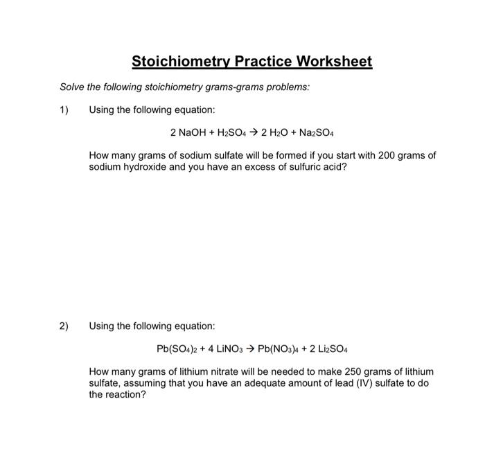 Solved Solve the following stoichiometry grams-grams | Chegg.com