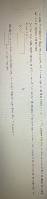 Solved The rate of change in data entry speed of the average | Chegg.com