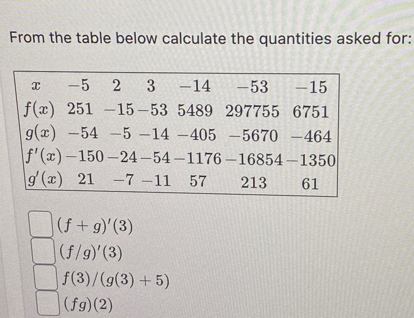 Solved From the table below calculate the quantities asked | Chegg.com