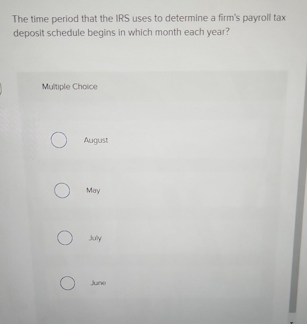 Solved The time period that the IRS uses to determine a | Chegg.com