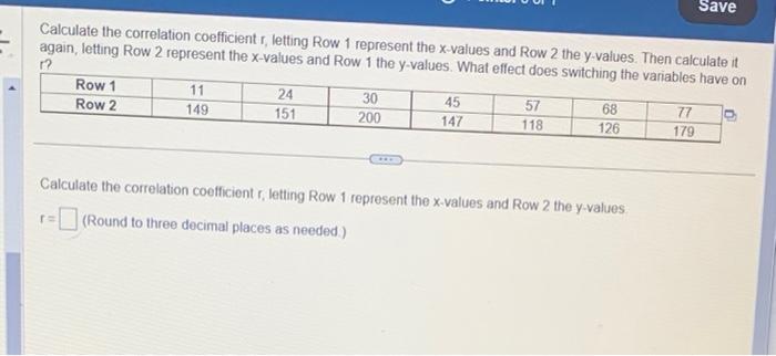 Solved Calculate the correlation coefficient r, letting Row | Chegg.com