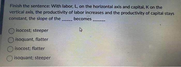 Solved Finish the sentence: With labor, L, on the horizontal | Chegg.com