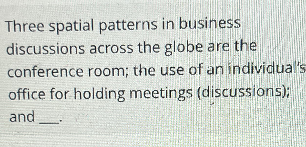 Solved Three spatial patterns in business discussions across | Chegg.com