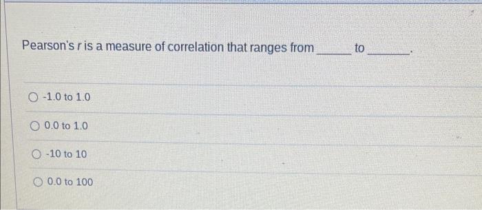Solved Pearson's r is a measure of correlation that ranges | Chegg.com