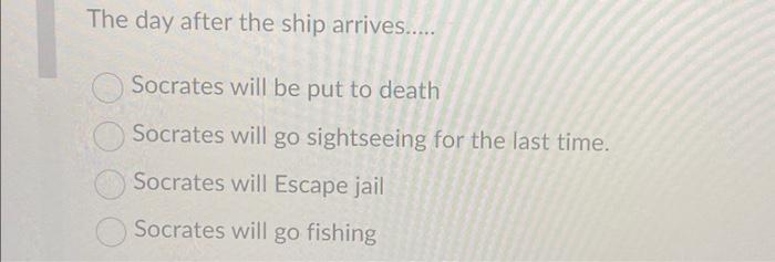 Solved The day after the ship arrives..... Socrates will be | Chegg.com