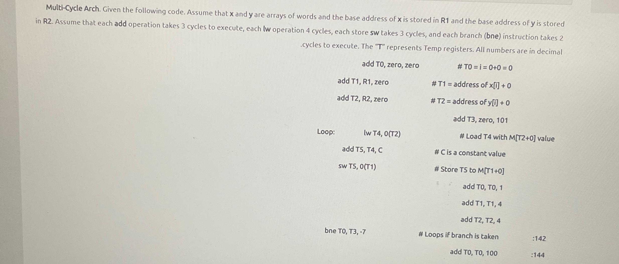 Solved Multi-Cycle Arch. Given the following code. Assume | Chegg.com