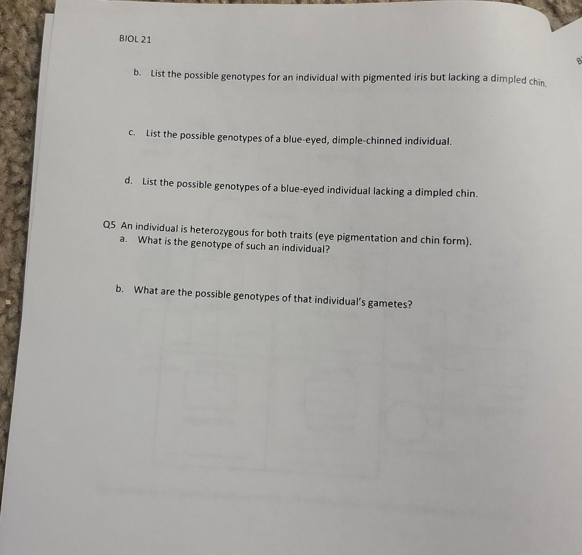 Solved b. List the possible genotypes for an individual with | Chegg.com
