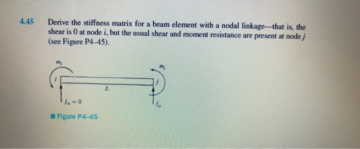Derive the stiffness matrix for a beam element with a nodal linkage-that is, the shear is 0 at ...