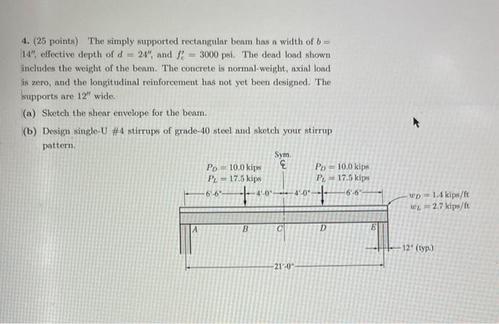 Solved 4. (25 points) The simply supported rectangular beam | Chegg.com