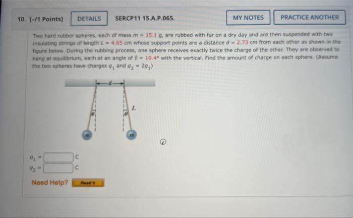 Two hard rubber spheres, each of mass m=15.1 g, are | Chegg.com