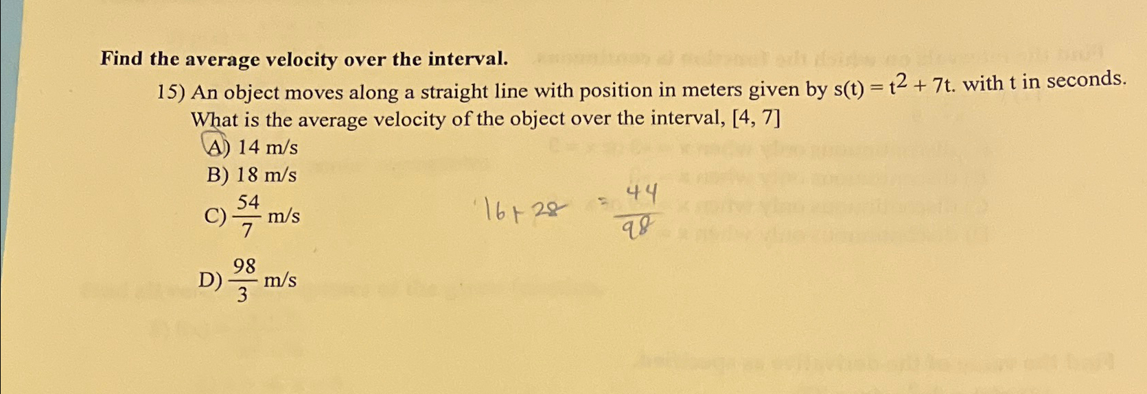 Solved Find The Average Velocity Over The Interval An Object