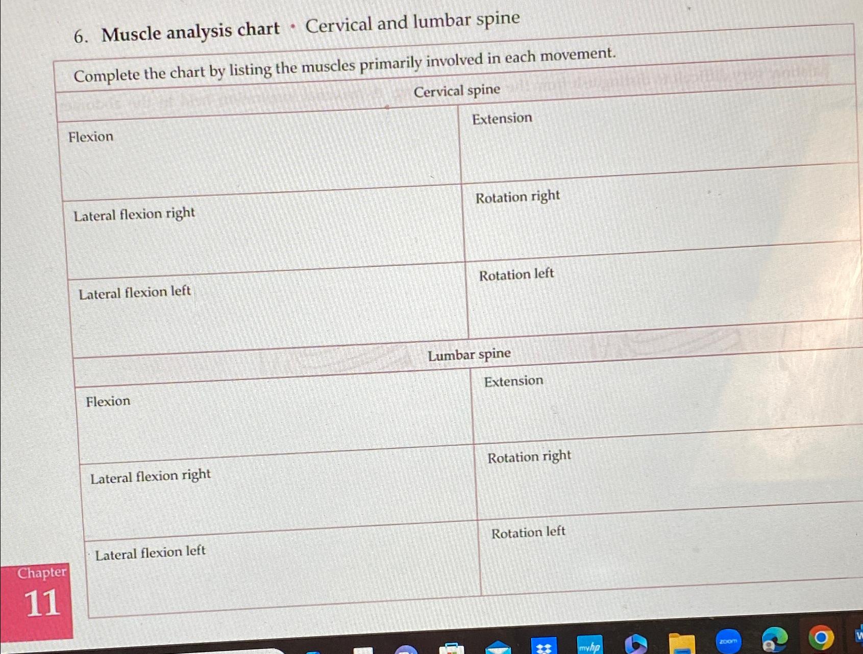 Solved Muscle analysis chartCervical and lumbar | Chegg.com