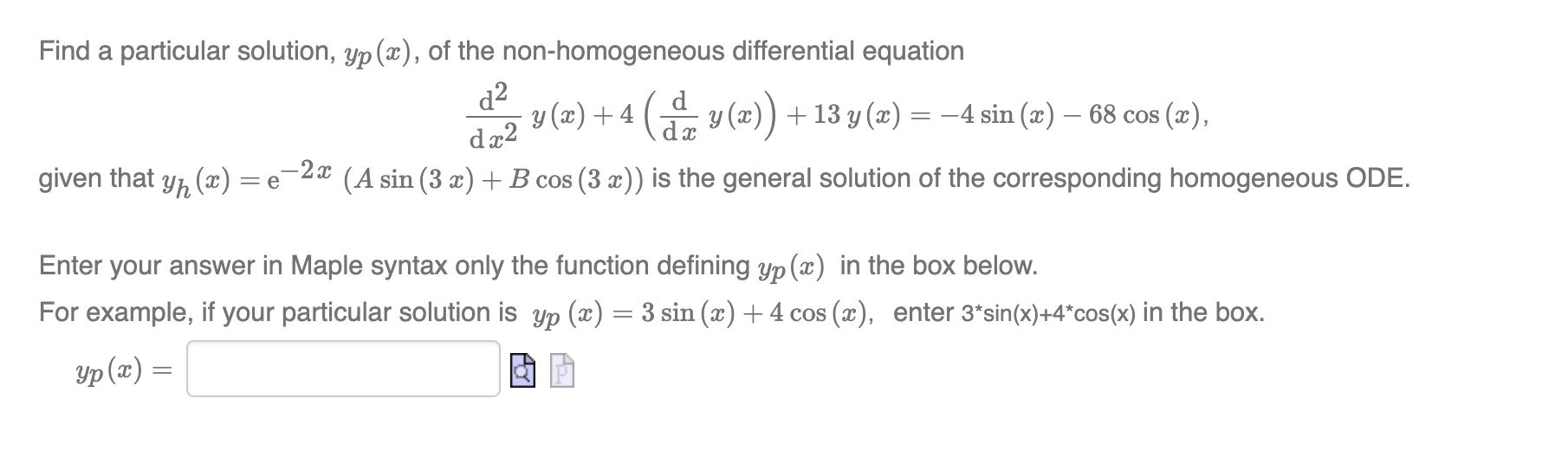 Solved Find a particular solution, yp(x), ﻿of the | Chegg.com