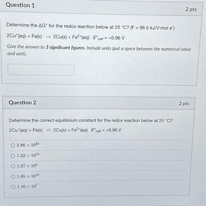 Solved Determine the ΔG∘ for the redox reaction below at | Chegg.com