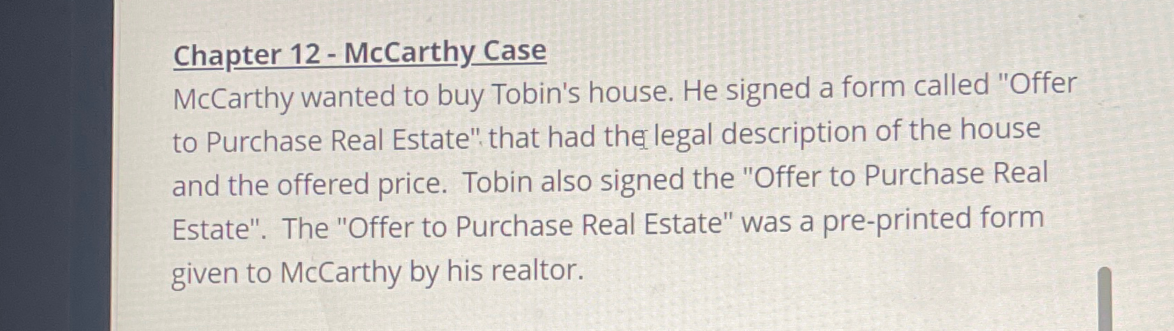 Solved Chapter 12 - ﻿McCarthy CaseMcCarthy wanted to buy | Chegg.com