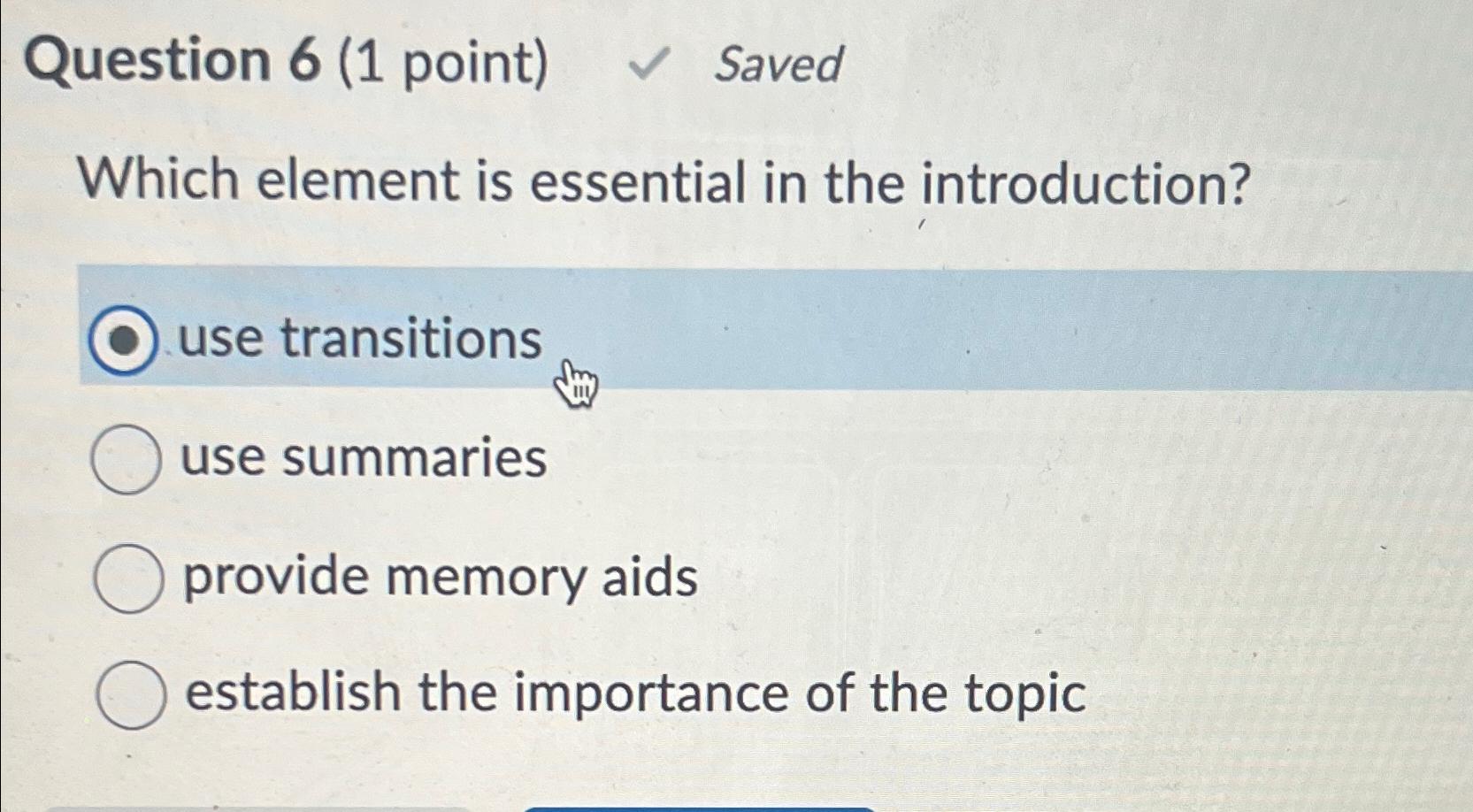 Solved Question 6 (1 ﻿point)SavedWhich element is essential | Chegg.com