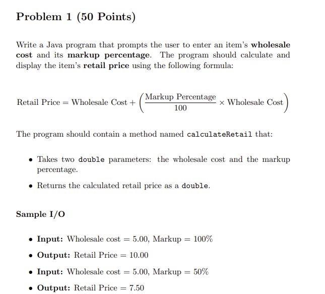 Solved Write a Java program that performs and follows these | Chegg.com