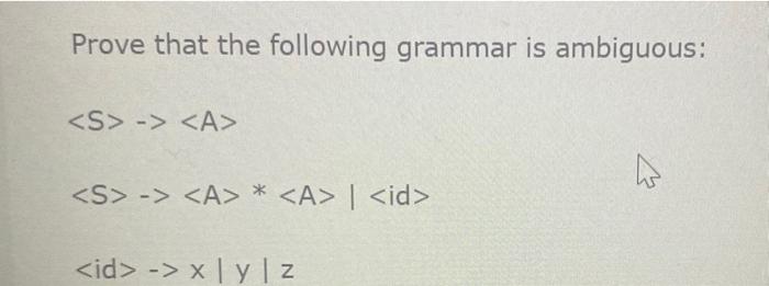 Solved Prove that the following grammar is ambiguous: | Chegg.com